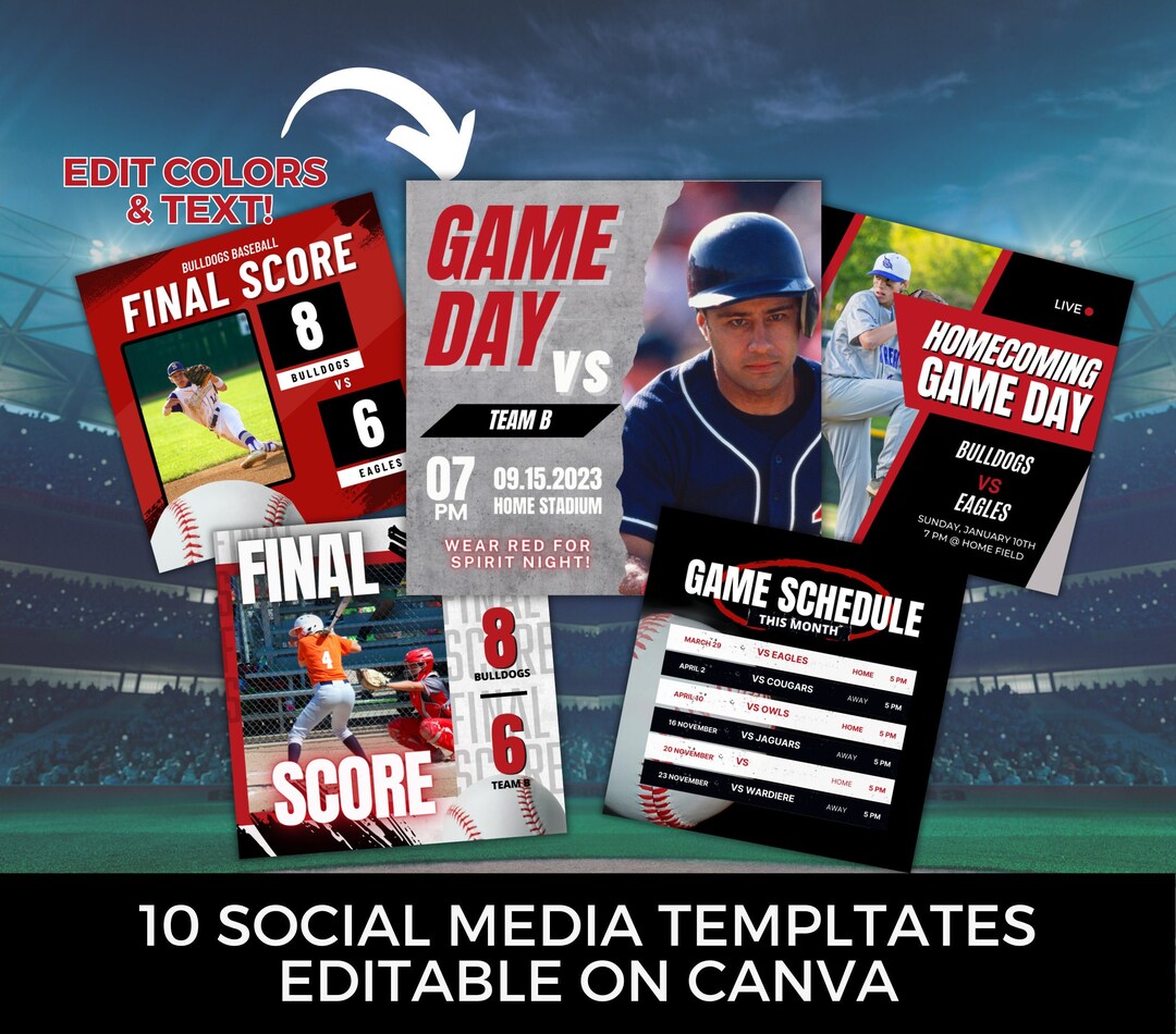 Editable Baseball Team Social Media Graphics Template Canva Baseball ...
