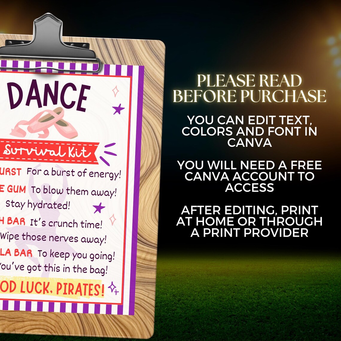 Dance Team Survival Kit Editable Dance Recital Snack Bag Tag Dance Team ...