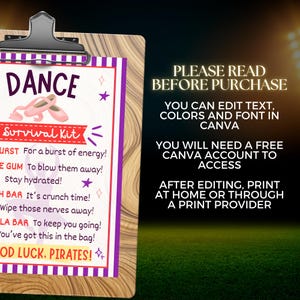 Dance Team Survival Kit Editable Dance Recital Snack Bag Tag Dance Team ...