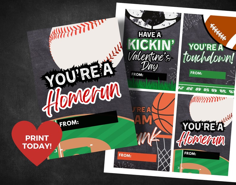 Printable Sports Valentine's Day Cards for Kids Football Theme ...