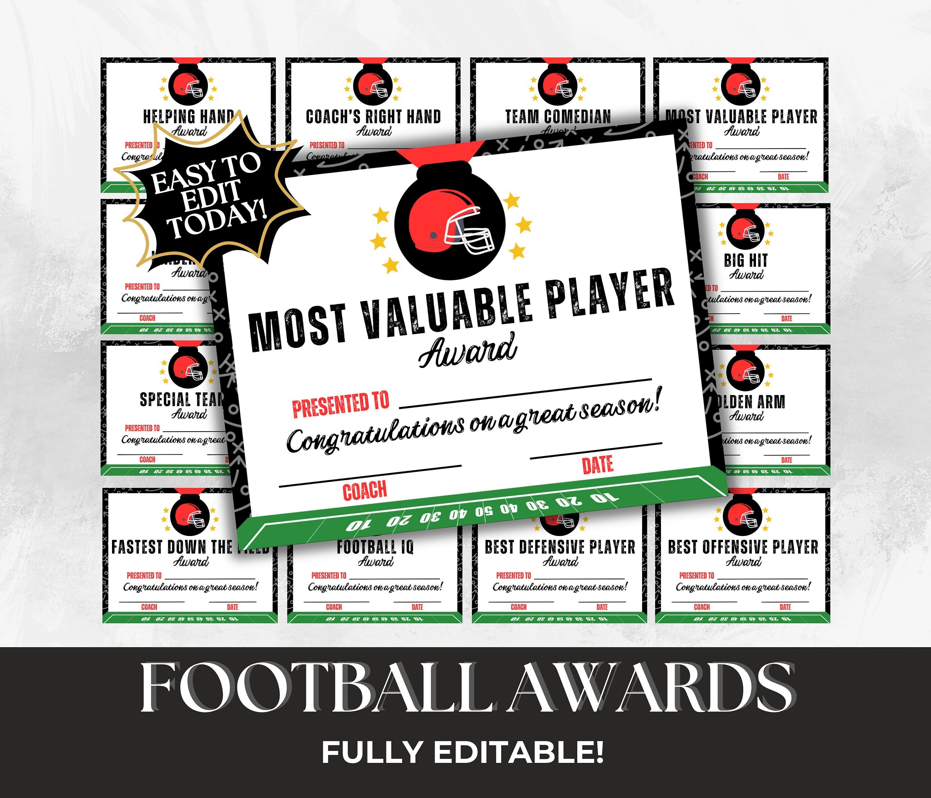 Editable Football Award Certificates End of Season Printable Football ...