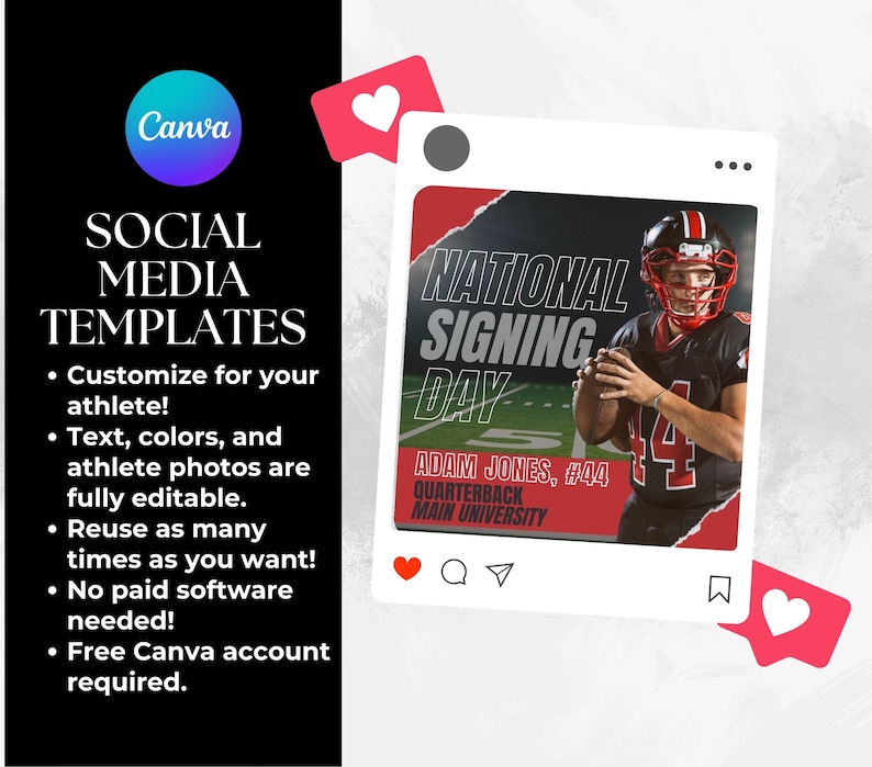 Football Committed Editable Social Media Template Canva Signing Day ...