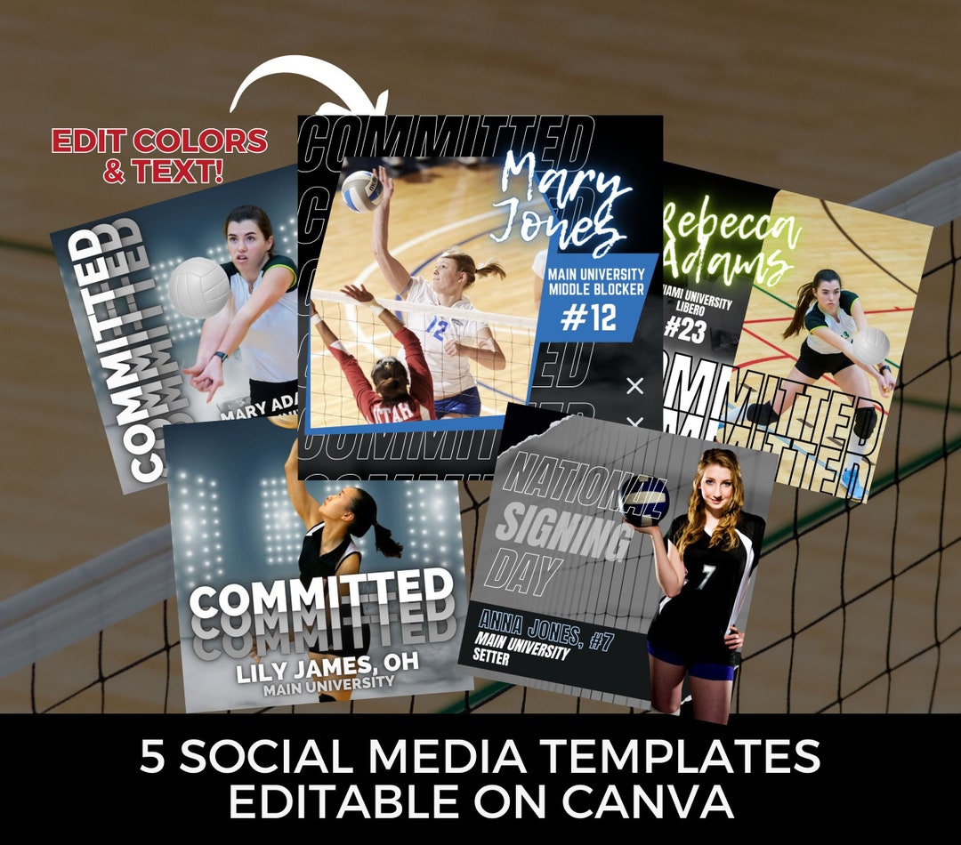 Volleyball Committed Editable Social Media Template Canva Signing Day ...