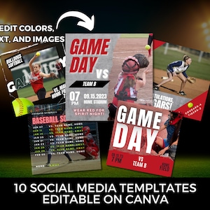 Editable Softball Team Social Media Graphics Template Canva Softball ...