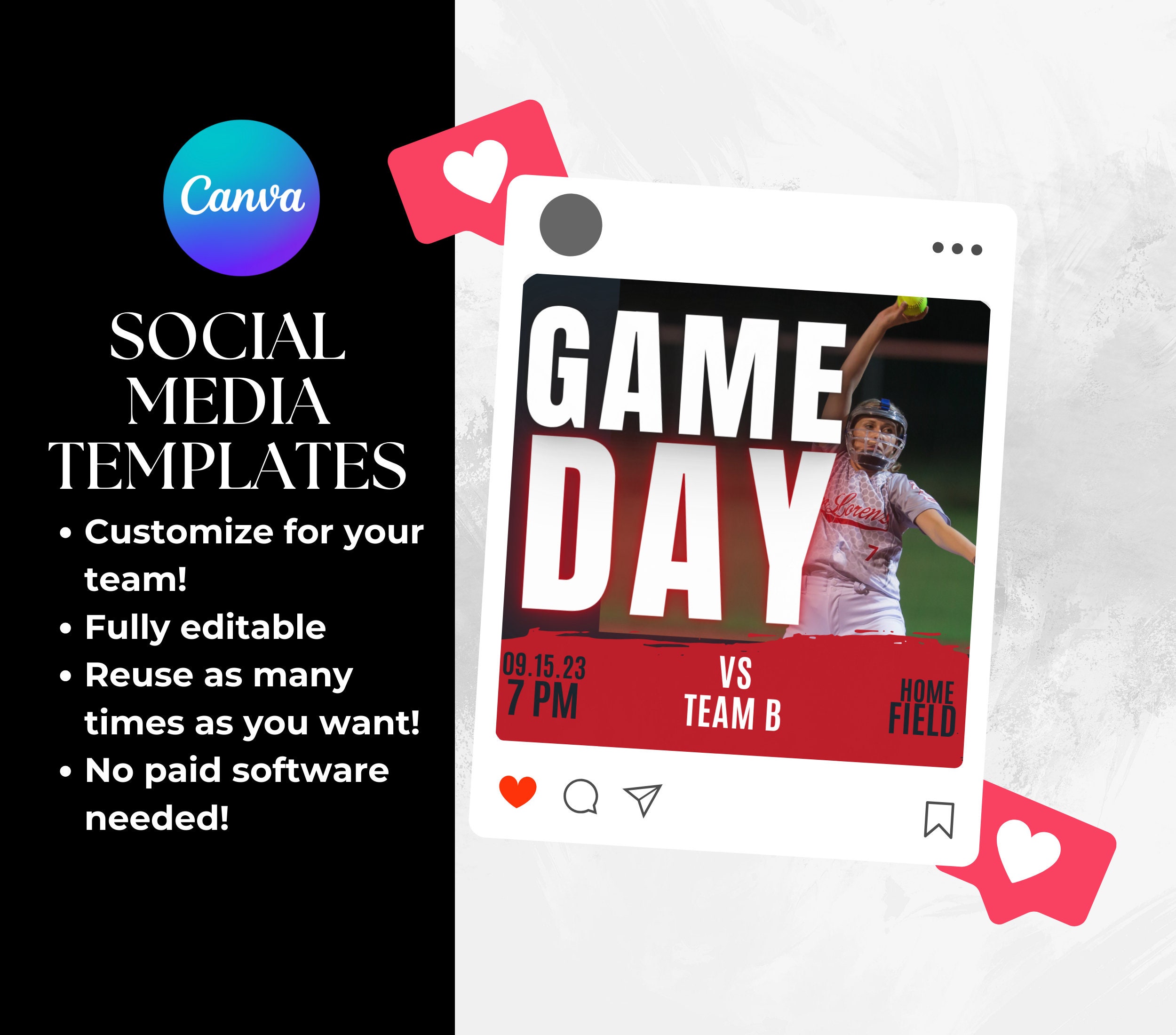 Editable Softball Social Media Graphics Template DIY Canva Softball ...