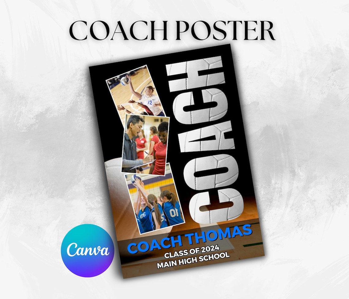 Volleyball Coach Poster Canva Template Coach Team Banquet Gift for ...