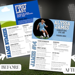 Soccer Athlete Profile Sheet Photo College Recruiting Editable Canva ...