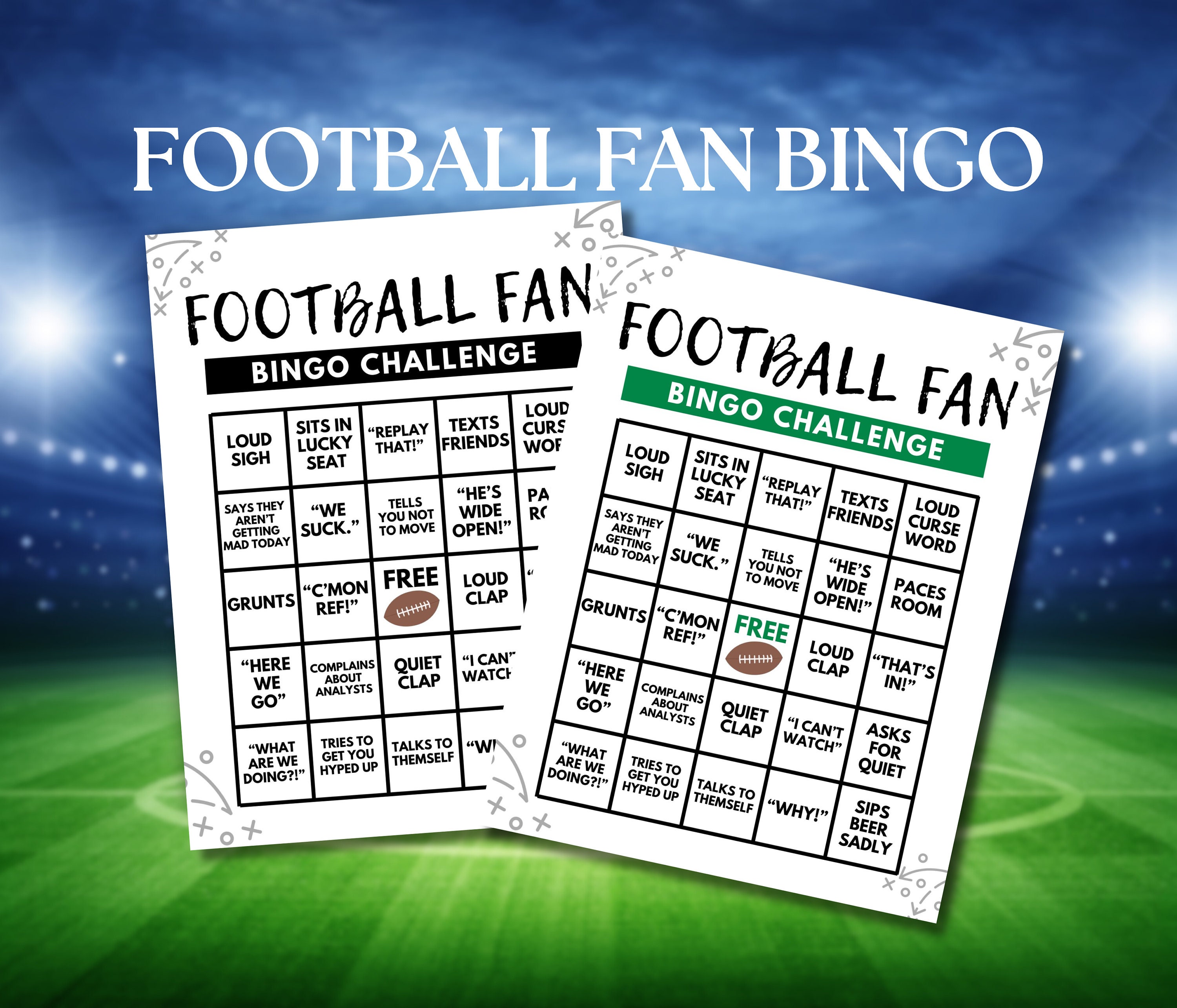 Printable Football Fan Bingo Game Funny Football Fanatic Drinking Game ...