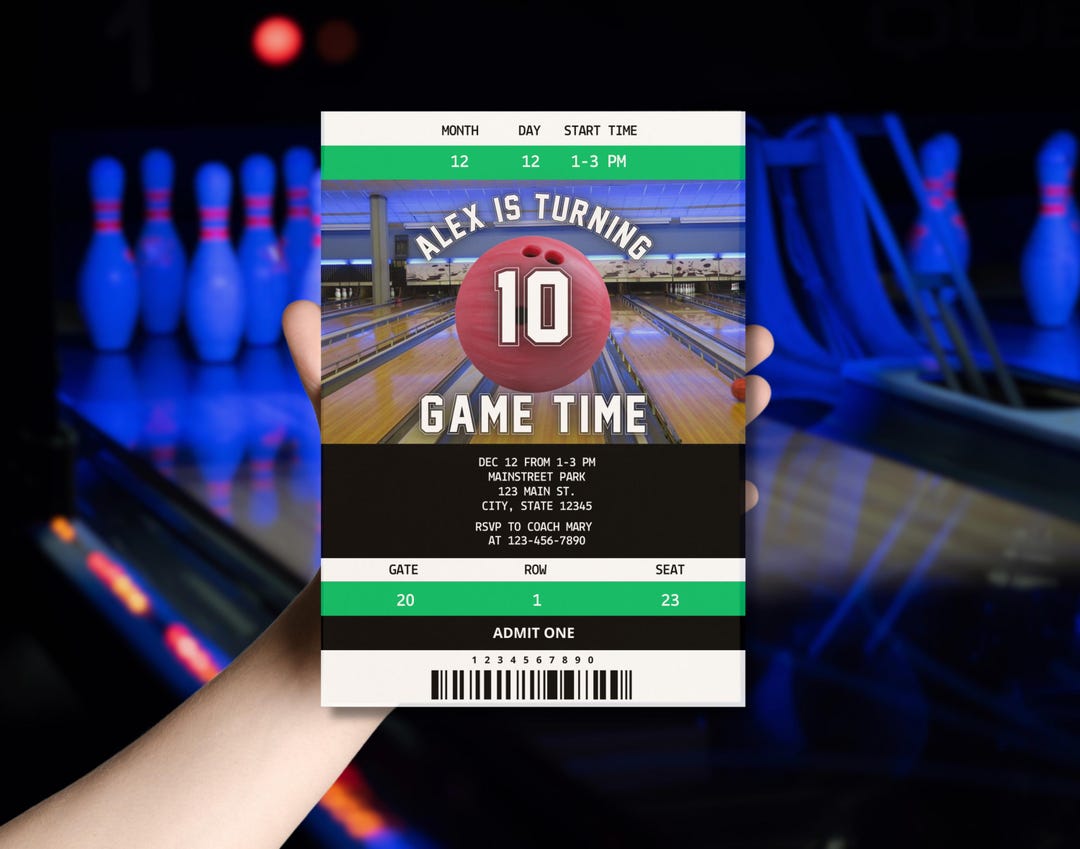 Bowling Ticket Invitation Template Bowling Birthday Party Instant ...