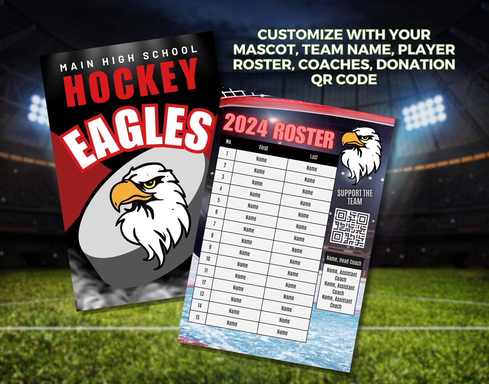 Editable Hockey Team Roster Card Canva Template Ice Hockey Team Player ...