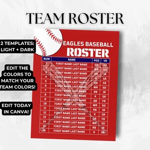 Editable Baseball Team Roster Canva Template Baseball Team Player ...