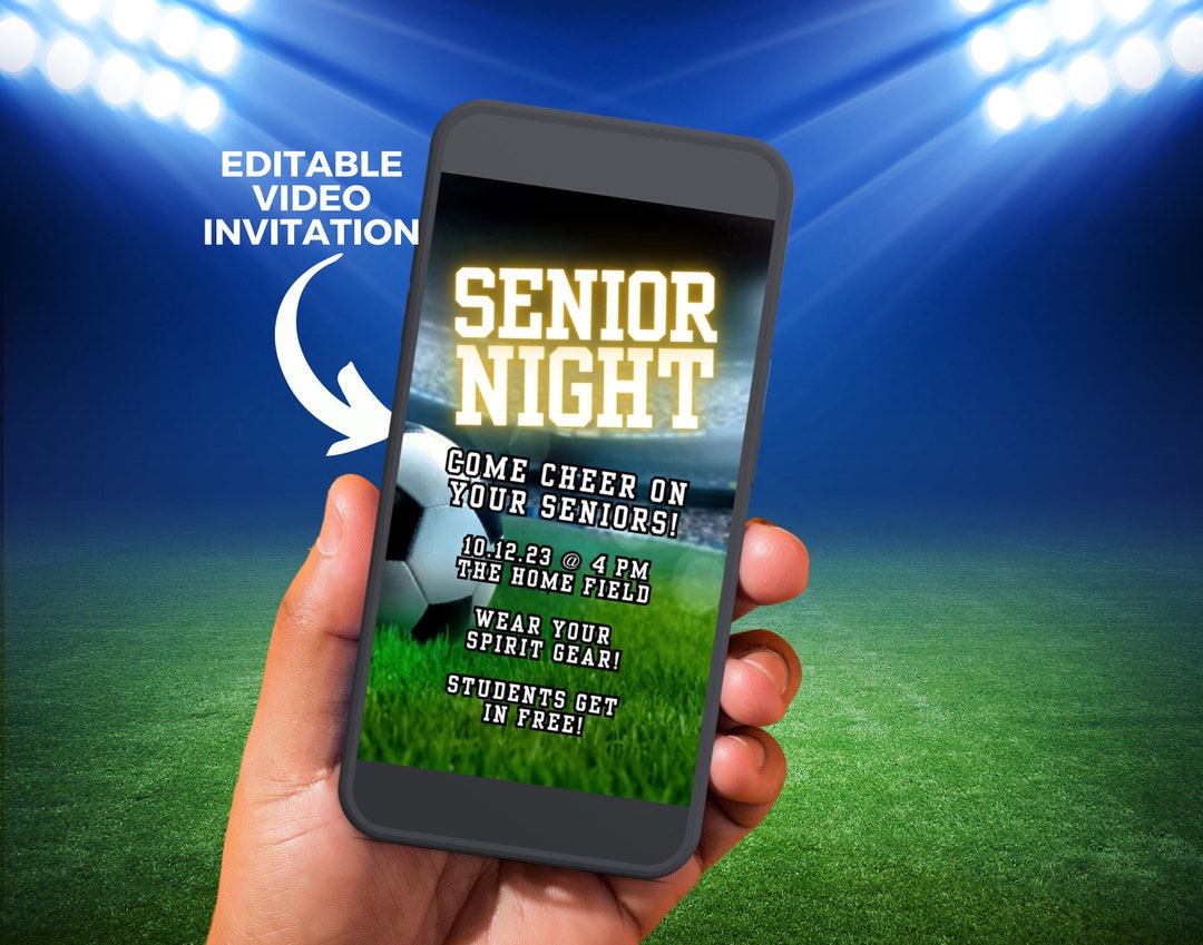 Video Soccer Senior Game Night Phone Invitation High School Soccer Team ...