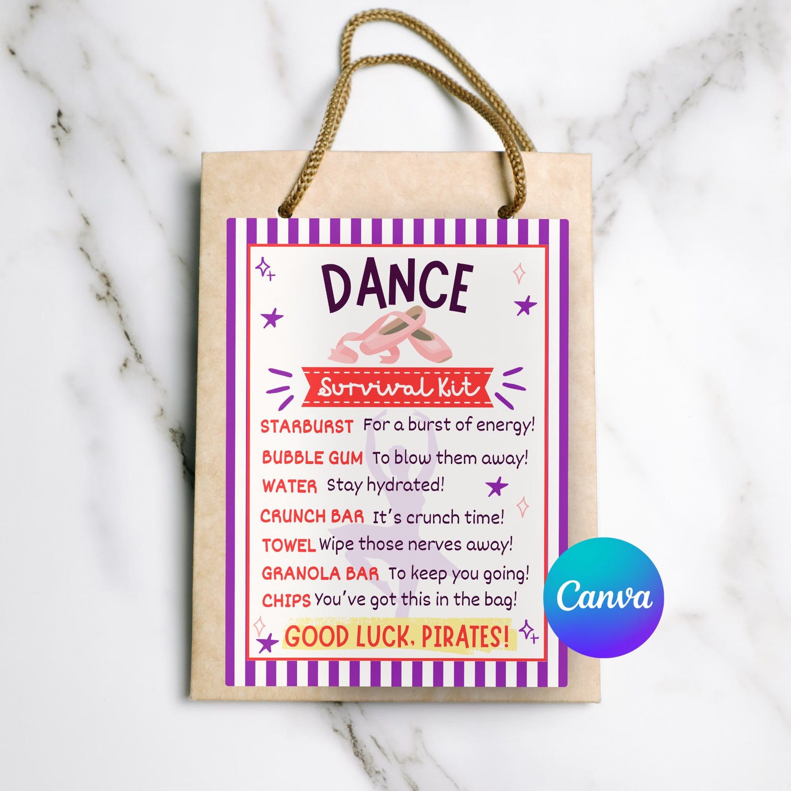 Dance Team Survival Kit Editable Dance Recital Snack Bag Tag Dance Team ...