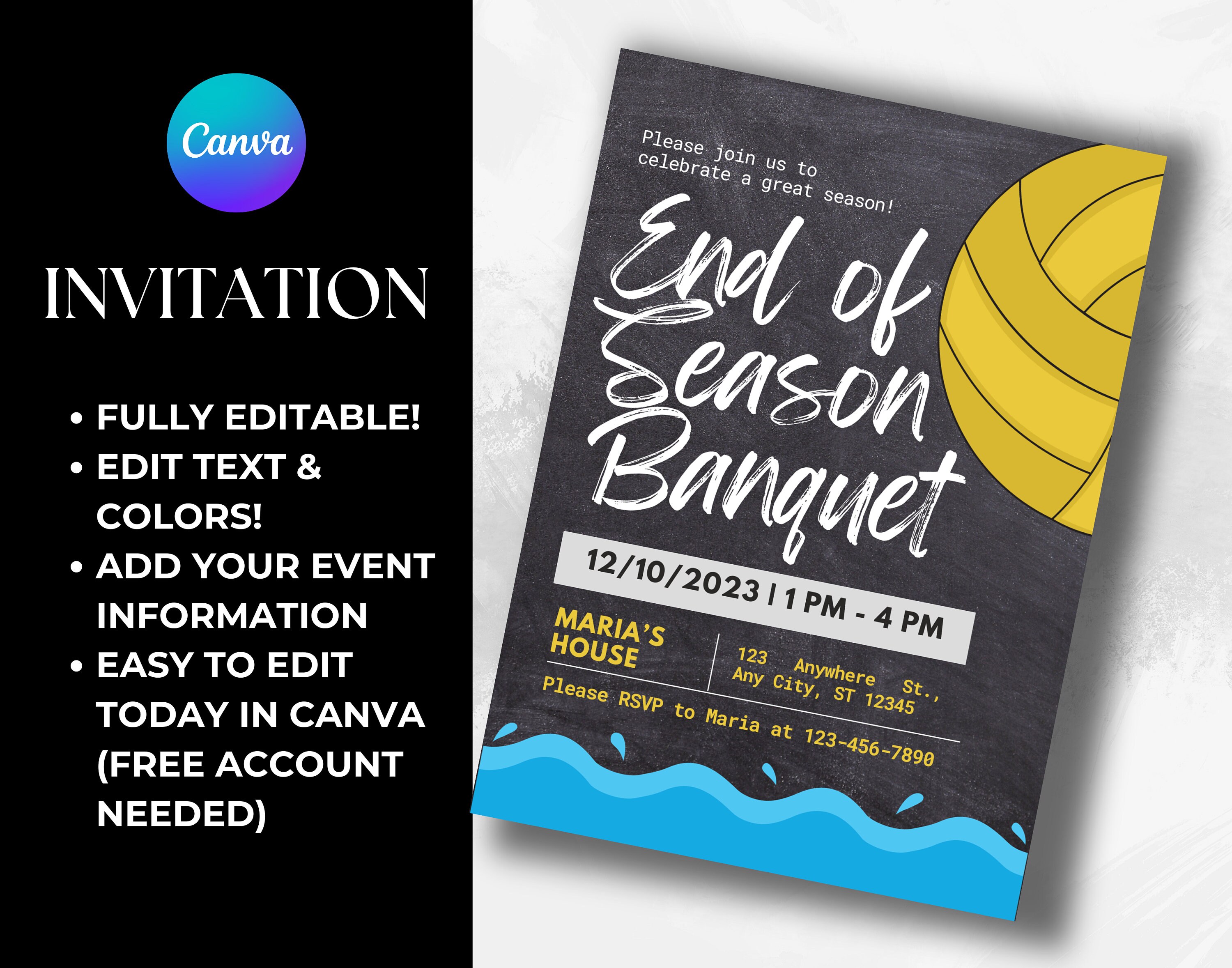 Printable Water Polo Team End of Season Sports Banquet Invitation Canva ...