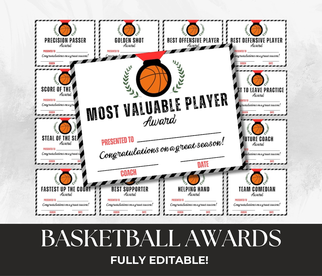 Editable Basketball Award Certificates End of Season Printable ...