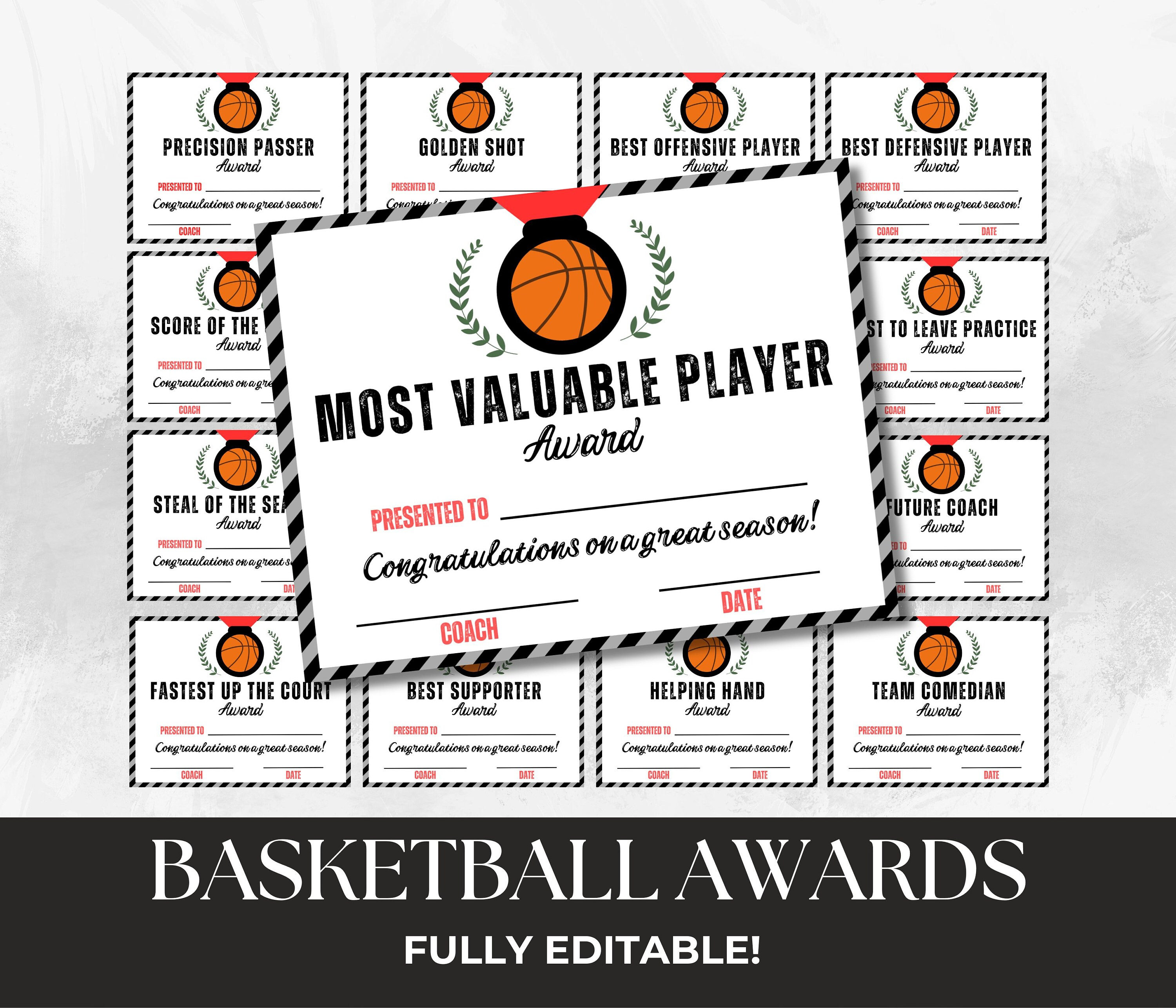 Editable Basketball Award Certificates End of Season Printable ...