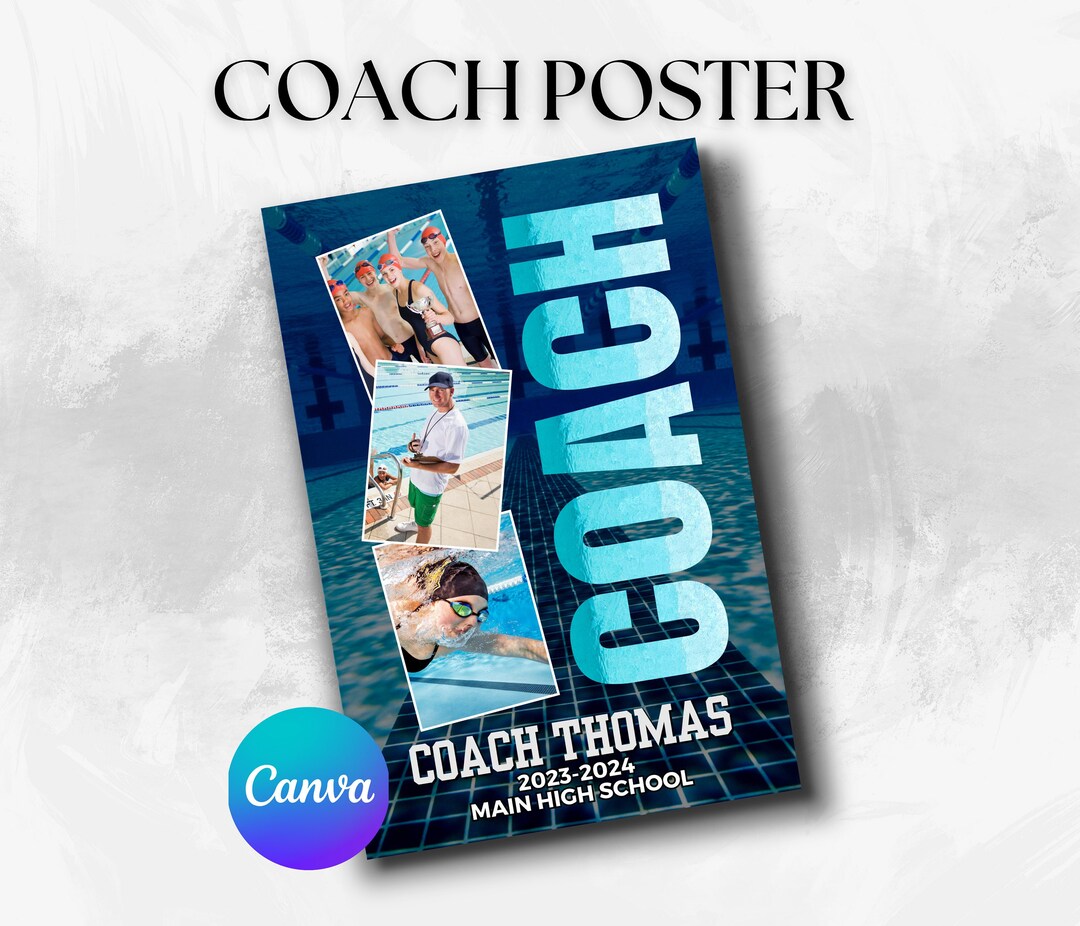 Swim Coach Gift Poster Canva Template End of Season Thank You Editable ...