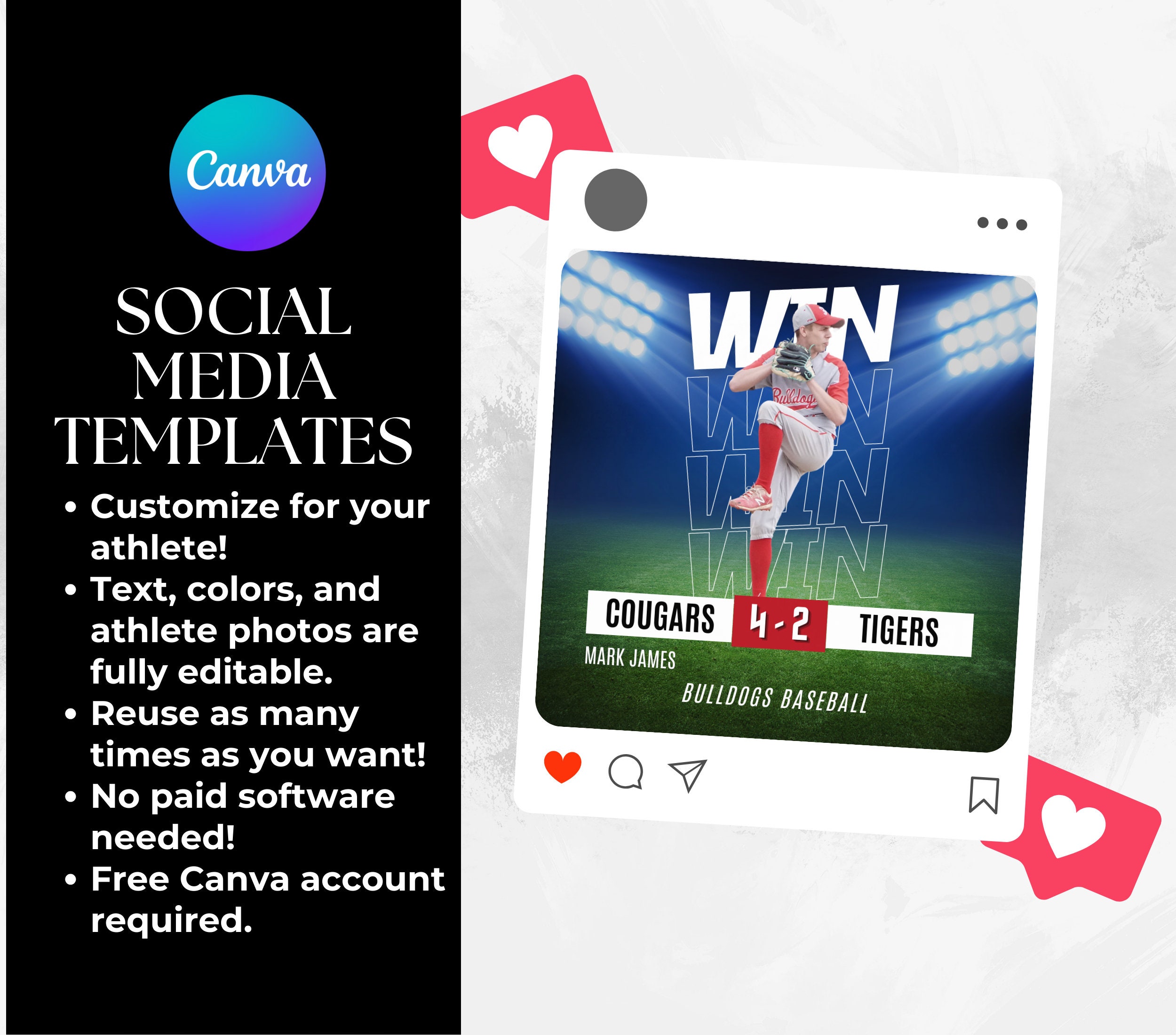 Editable Baseball Team Social Media Graphics Template Canva Baseball ...