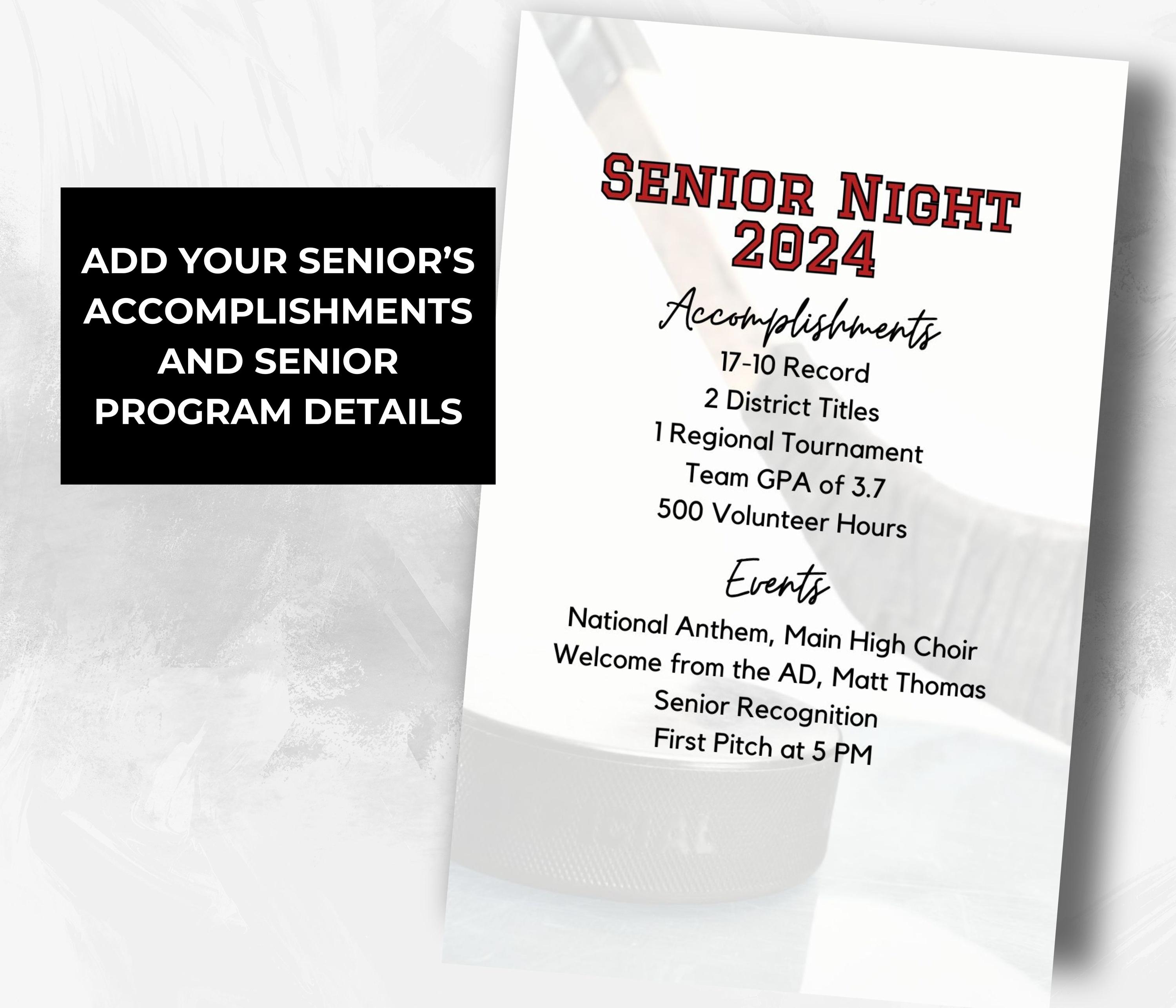 Ice Hockey Senior Night Program Canva Template Senior Game Girls High ...