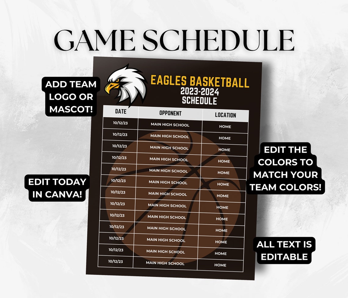 Editable Basketball Schedule Template DIY Canva Basketball Schedule ...