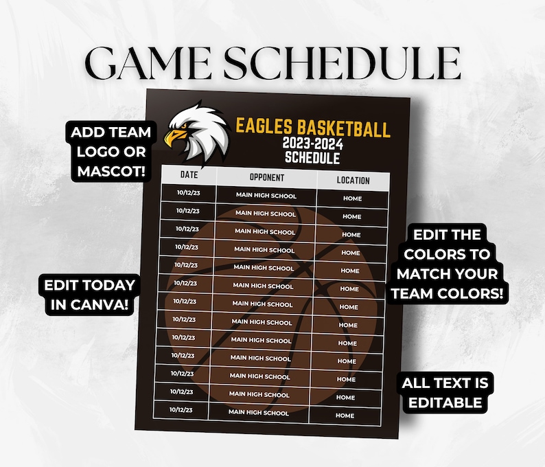 Editable Basketball Schedule Template DIY Canva Basketball Schedule ...