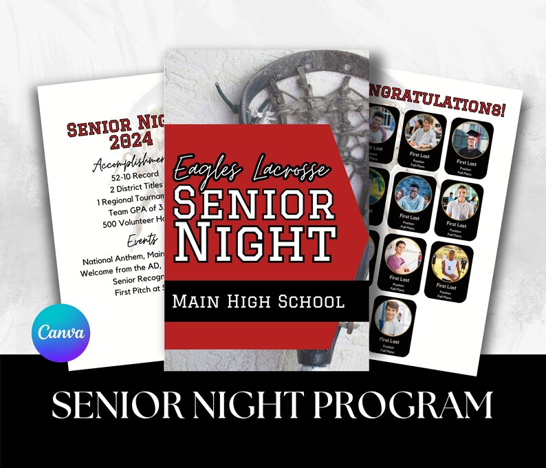 Lacrosse Senior Night Program Canva Template Senior Game Boys High ...