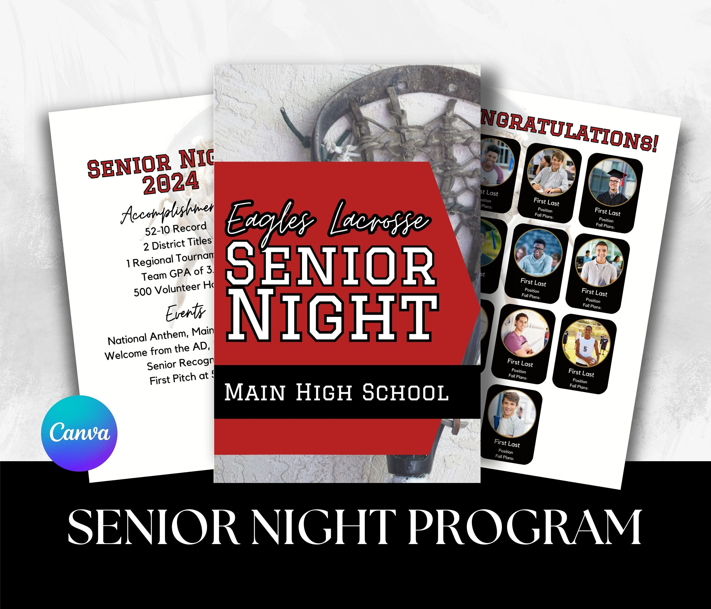 Lacrosse Senior Night Program Canva Template Senior Game Boys High ...