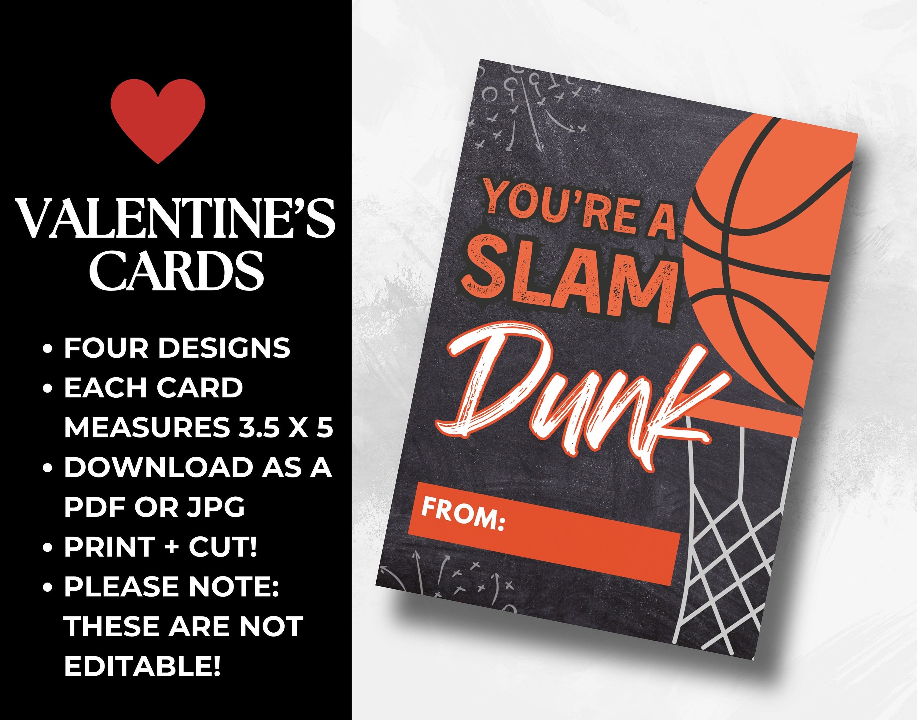 Printable Basketball Valentine's Day Cards for Kids Sports Theme ...