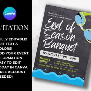 Printable Swim Team End of Season Sports Banquet Invitation Canva ...