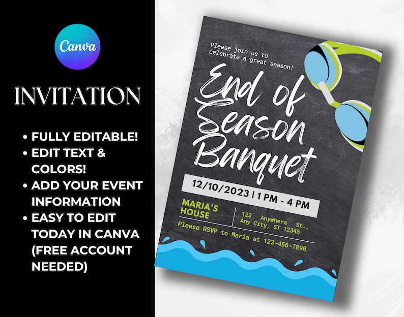 Printable Swim Team End of Season Sports Banquet Invitation Canva ...
