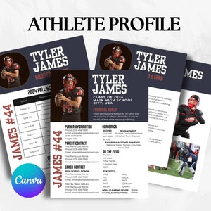 Football Athlete Profile Sheet Photo College Recruiting Editable Canva ...