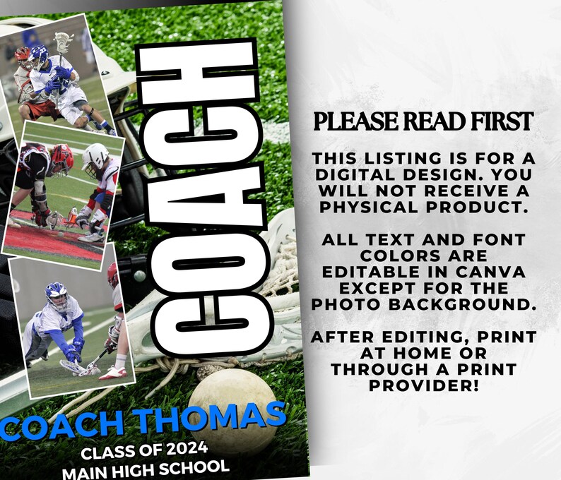Lacrosse Coach Poster Canva Template Coach Team Banquet Gift for ...