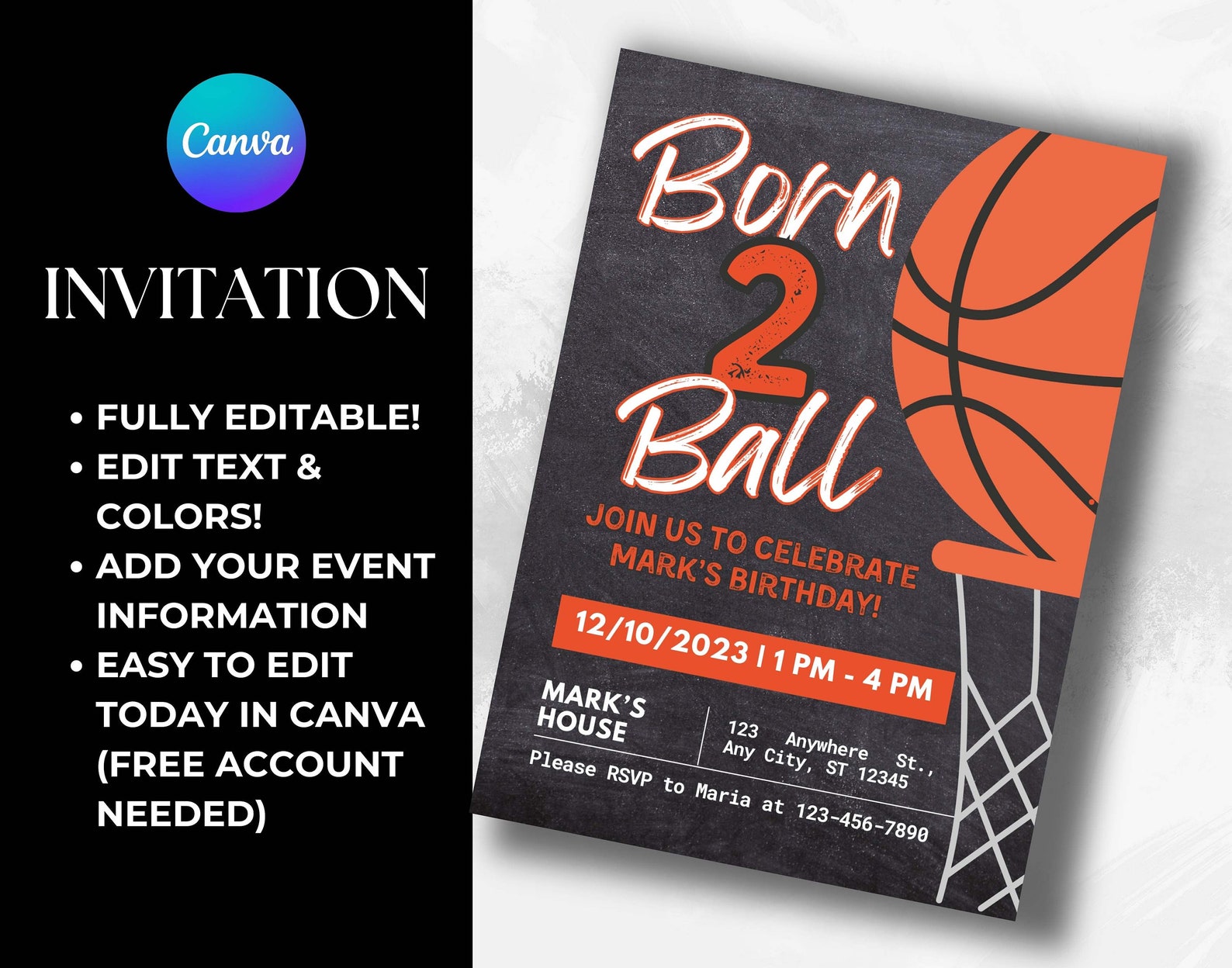 Born 2 Ball Second Birthday Invitation Canva Template Printable ...