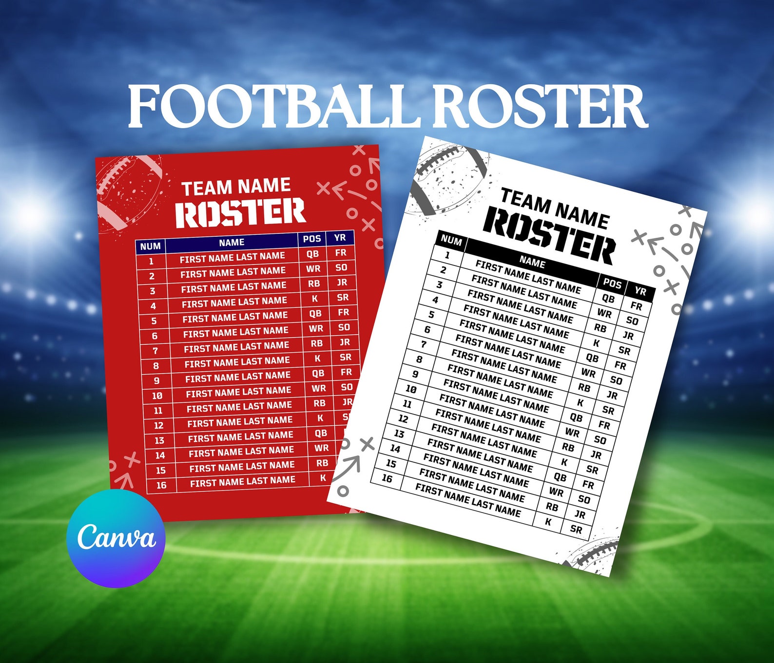 Editable Football Team Roster Canva Template Football Team Player ...