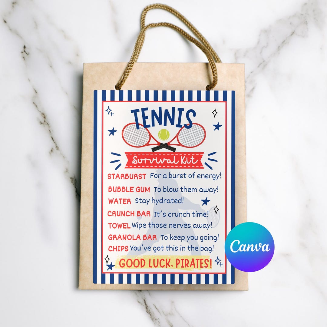 Tennis Team Survival Kit Editable Tennis Game Day Snack Bag Tag Tennis ...