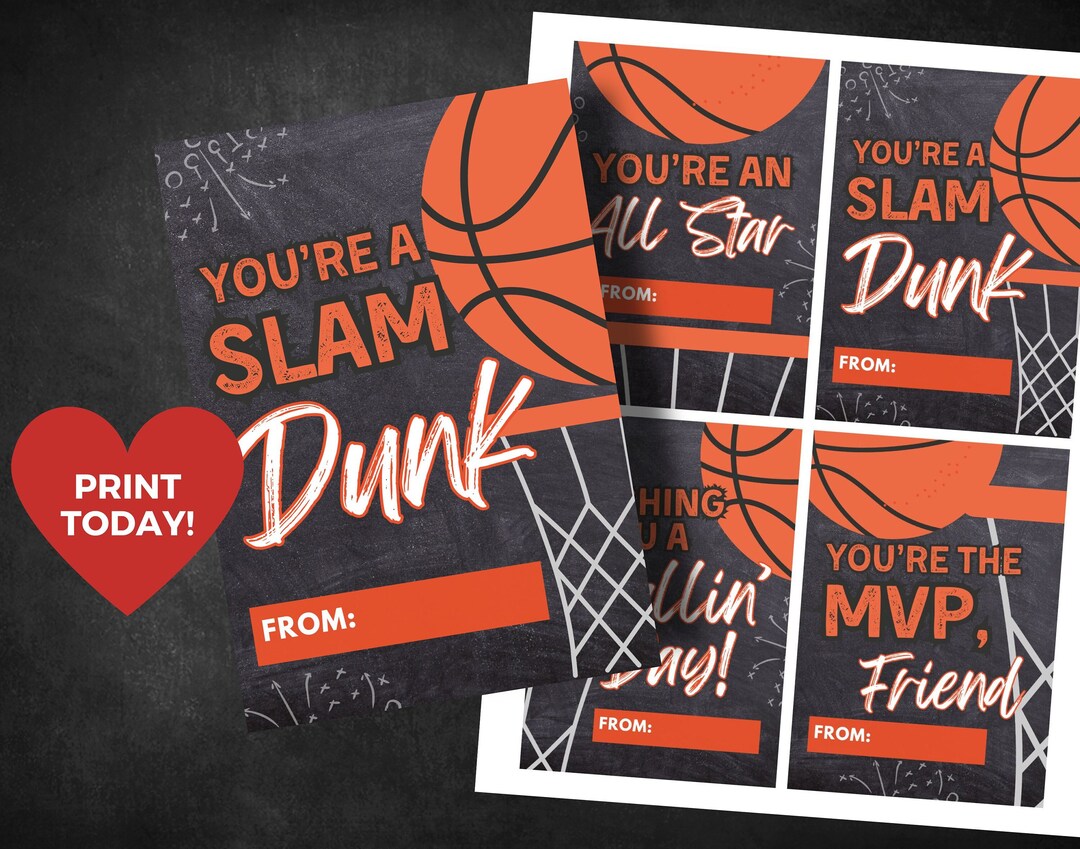 Printable Basketball Valentine's Day Cards for Kids Sports Theme ...