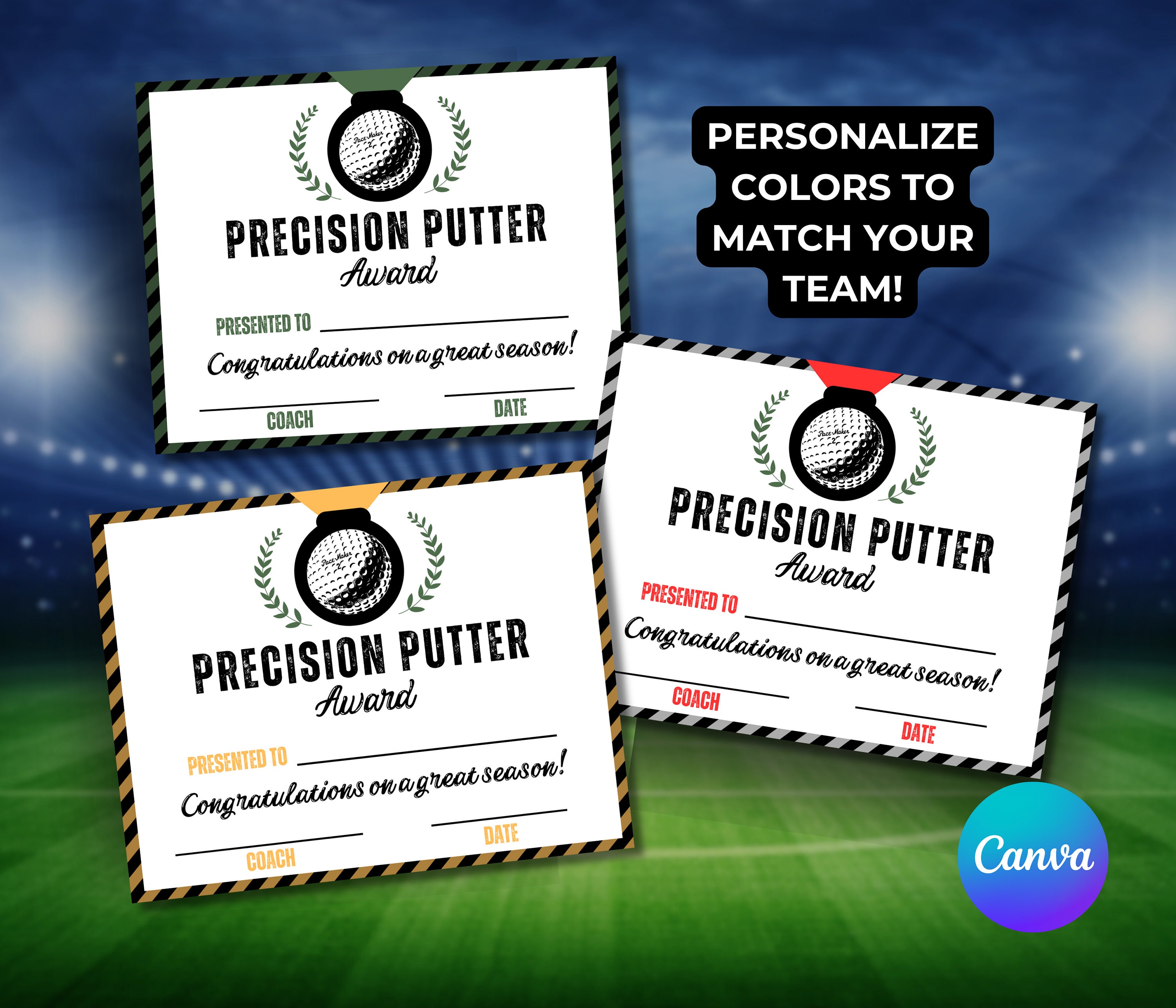 Editable Golf Award Certificates End of Season Printable Golf Team ...