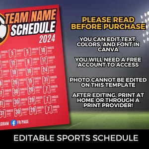 Editable Soccer Schedule Template DIY Canva Soccer Team Schedule ...
