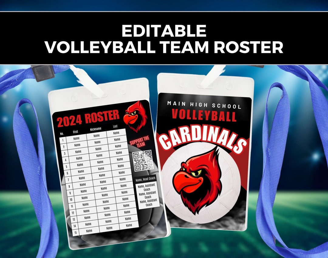 Editable Volleyball Team Roster Canva Template Volleyball Team Player ...
