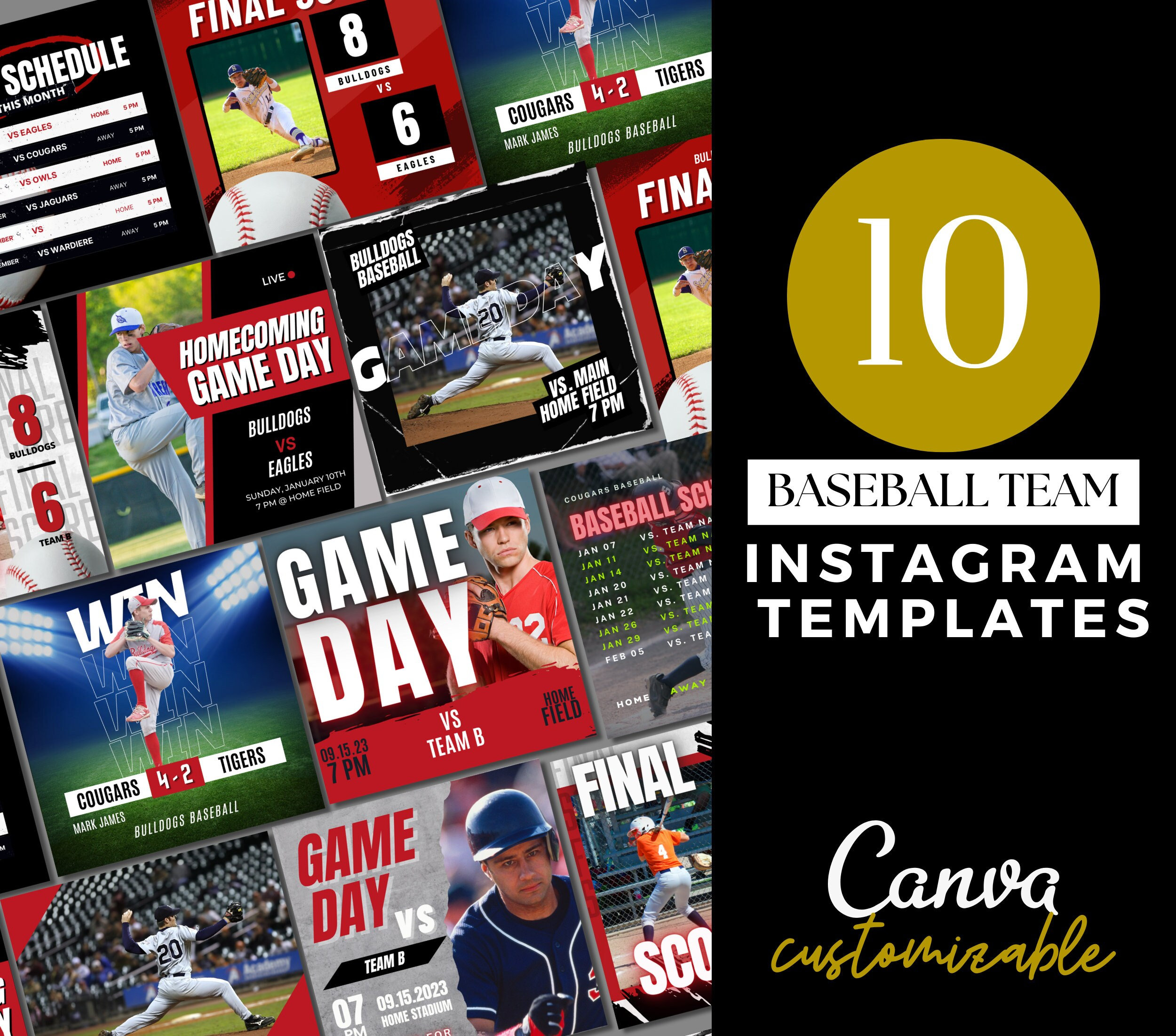 Editable Baseball Team Social Media Graphics Template Canva Baseball ...