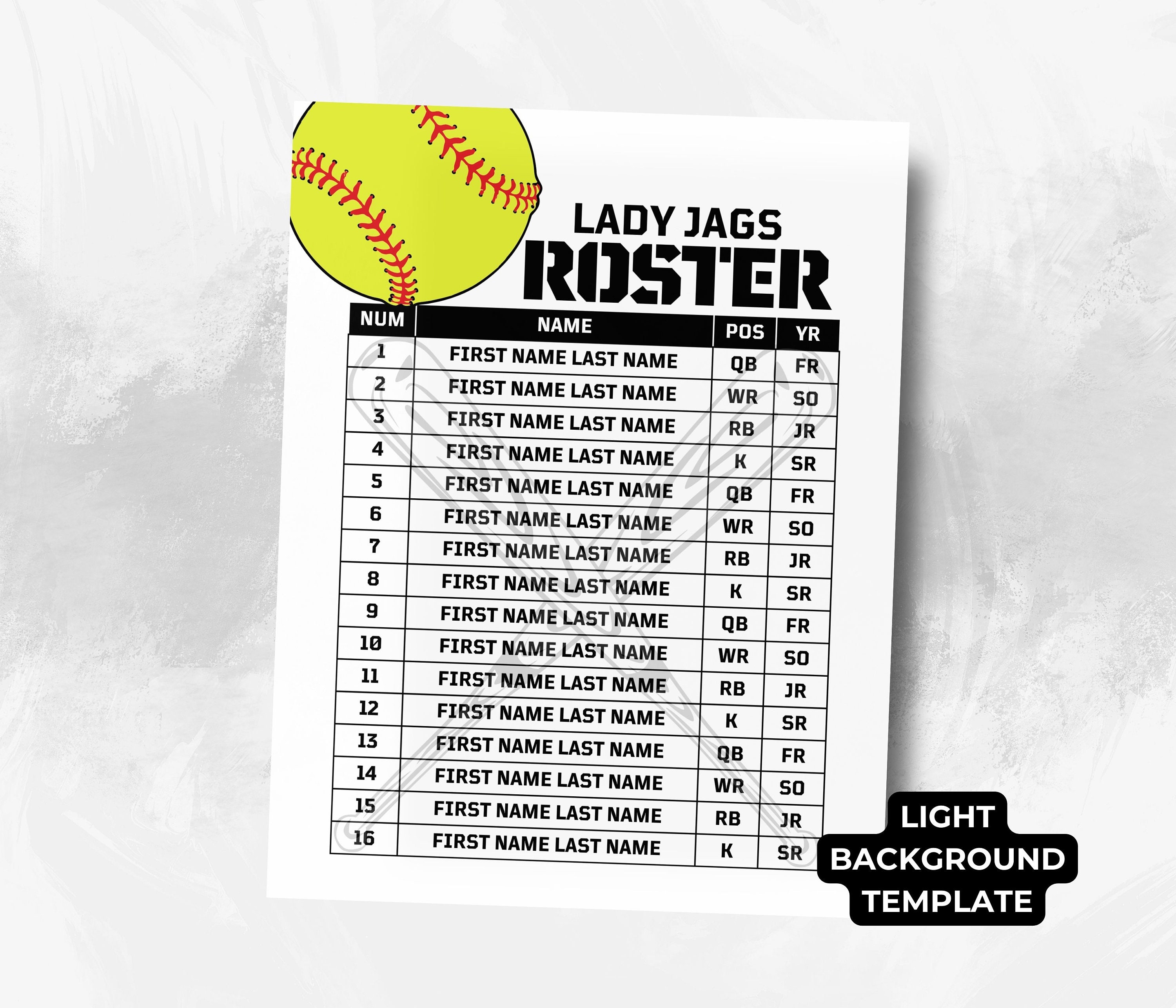 Editable Softball Team Roster Canva Template Softball Team Player ...