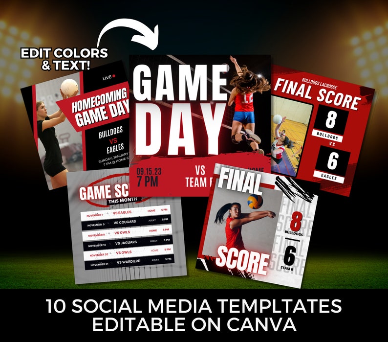 Editable Volleyball Team Social Media Graphics Template Canva ...