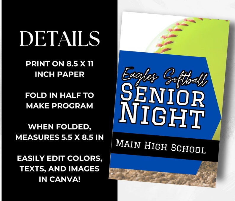Softball Senior Night Program Canva Template Senior Game Girls Softball ...