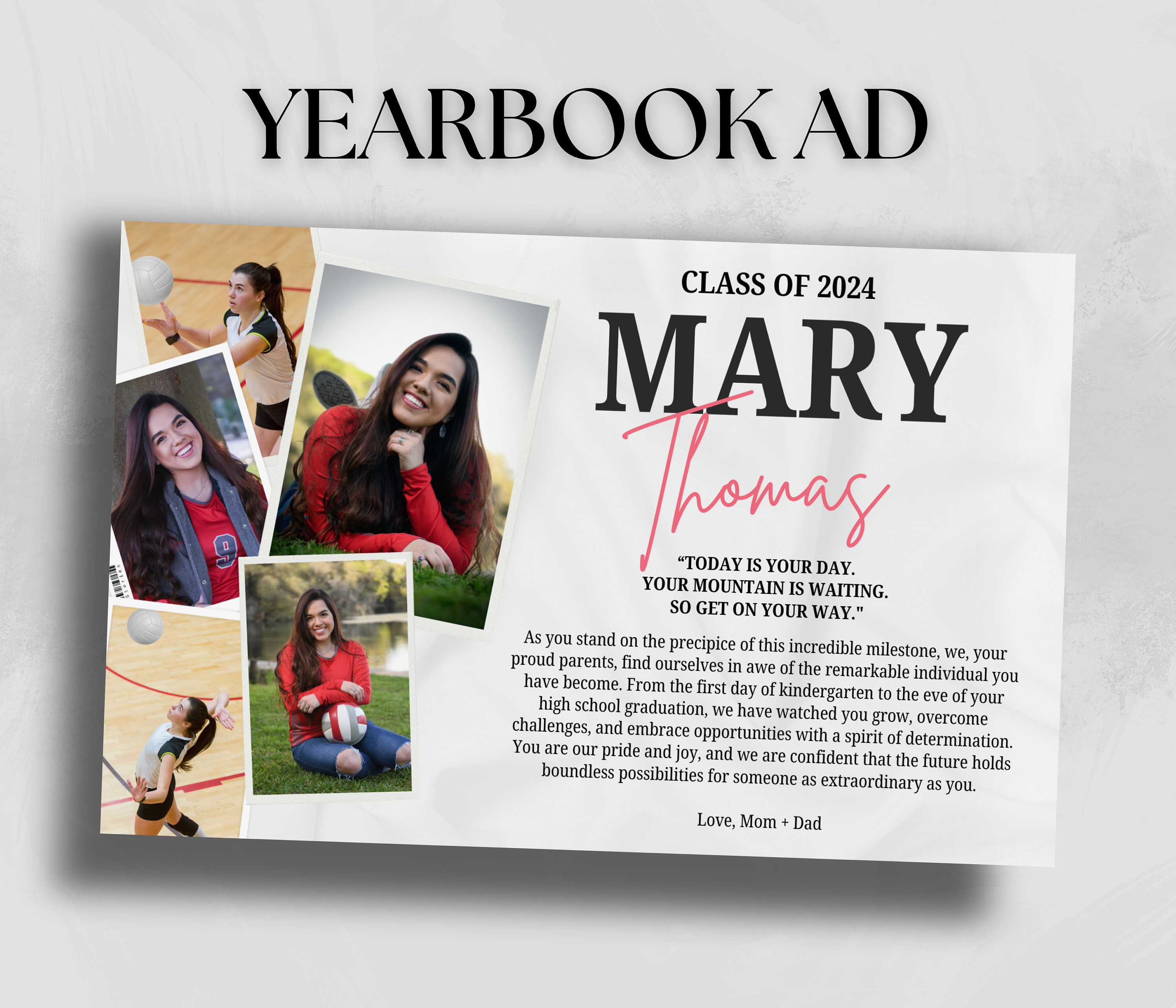 Senior Yearbook HALF PAGE Ad Canva Template High School Graduate ...