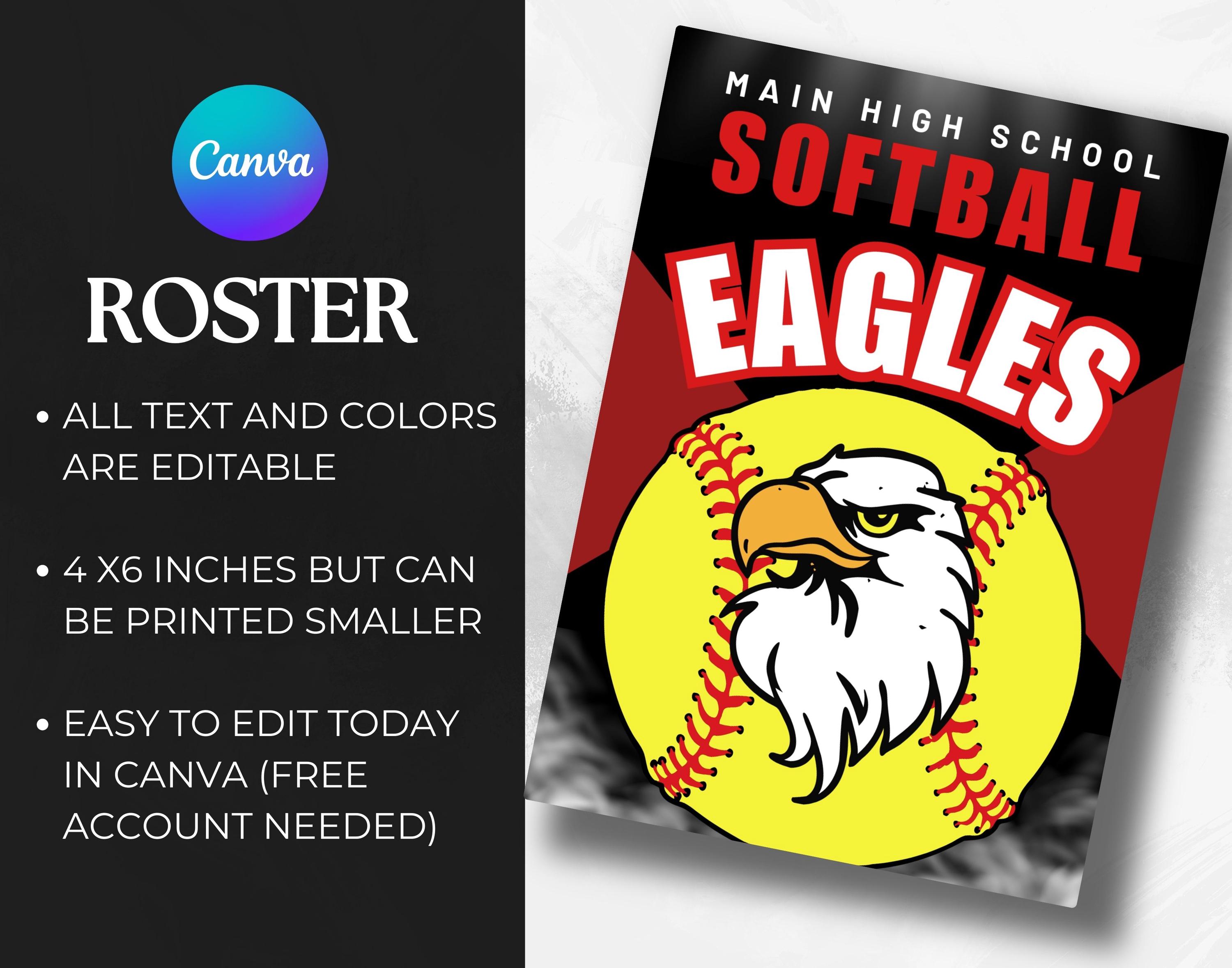 Editable Softball Team Roster Card Canva Template Softball Team Player ...