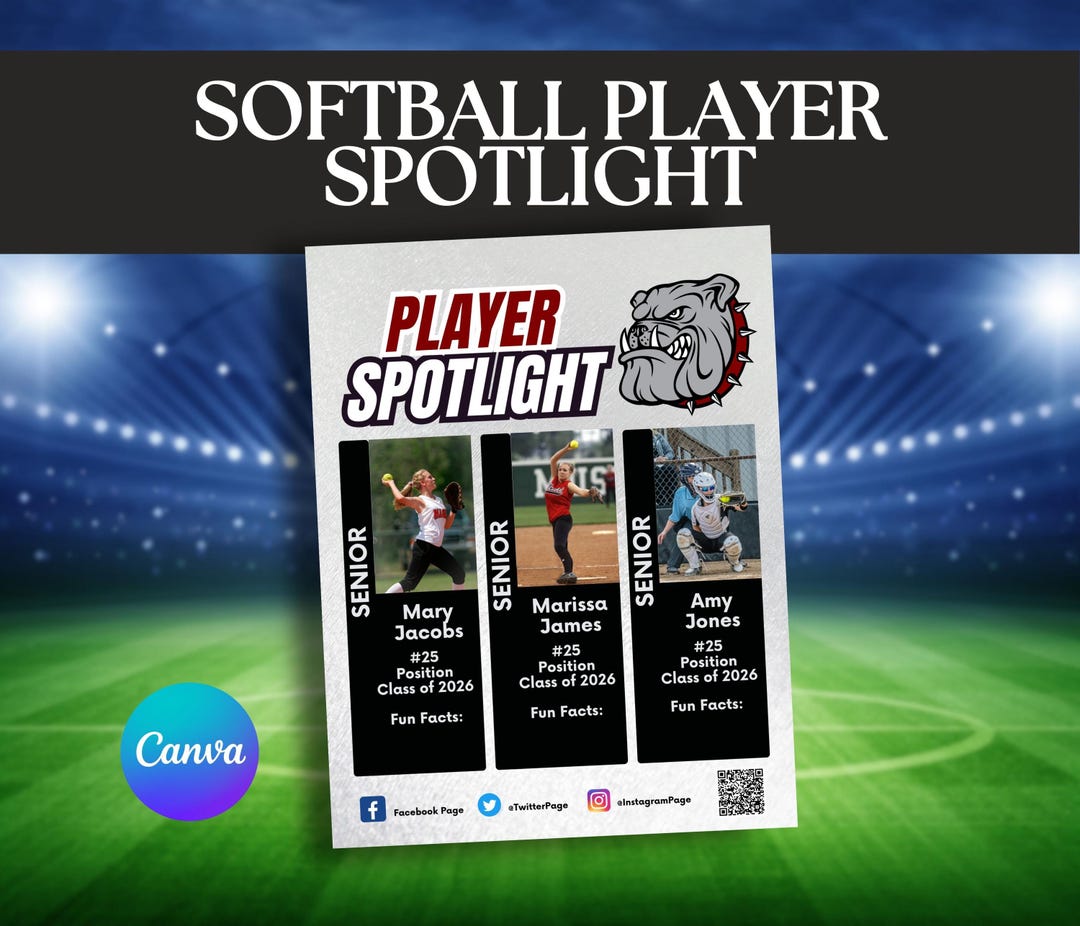 Editable Softball Player Spotlight Team Roster Canva Template Softball ...