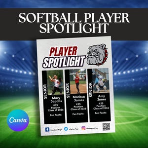 Editable Softball Player Spotlight Team Roster Canva Template Softball ...