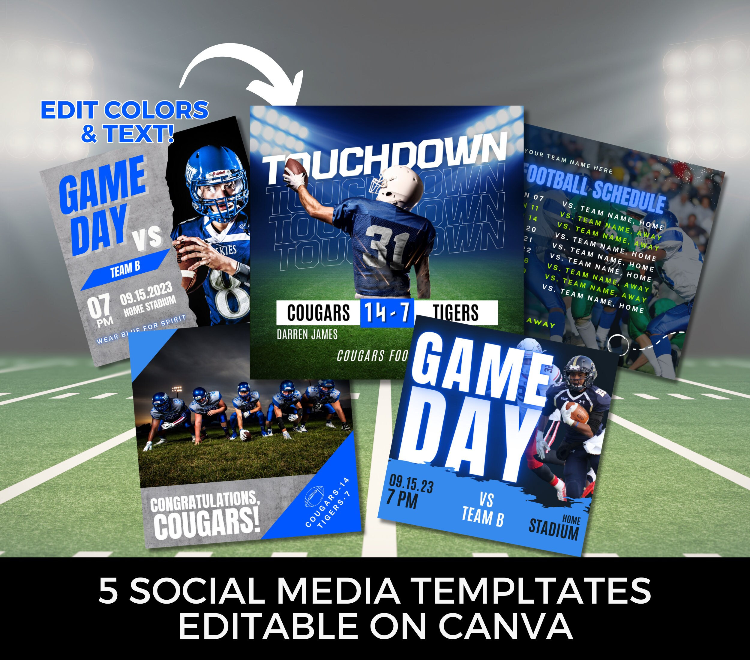 Editable Football Social Media Graphics Template DIY Canva Football ...