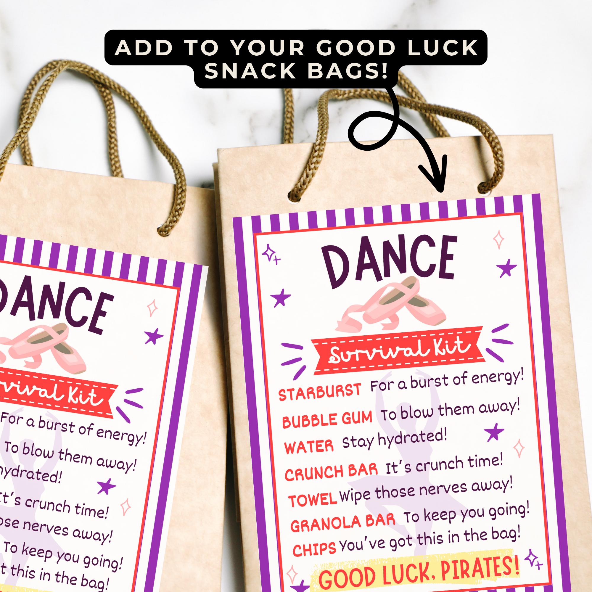 Dance Team Survival Kit Editable Dance Recital Snack Bag Tag Dance Team ...