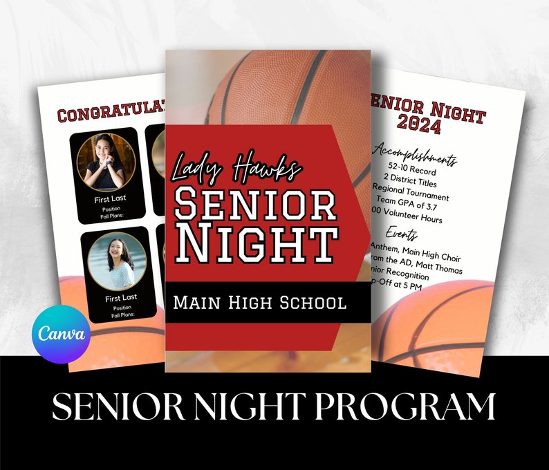 Basketball Senior Night Bundle Invitation Program Canva Template Senior ...